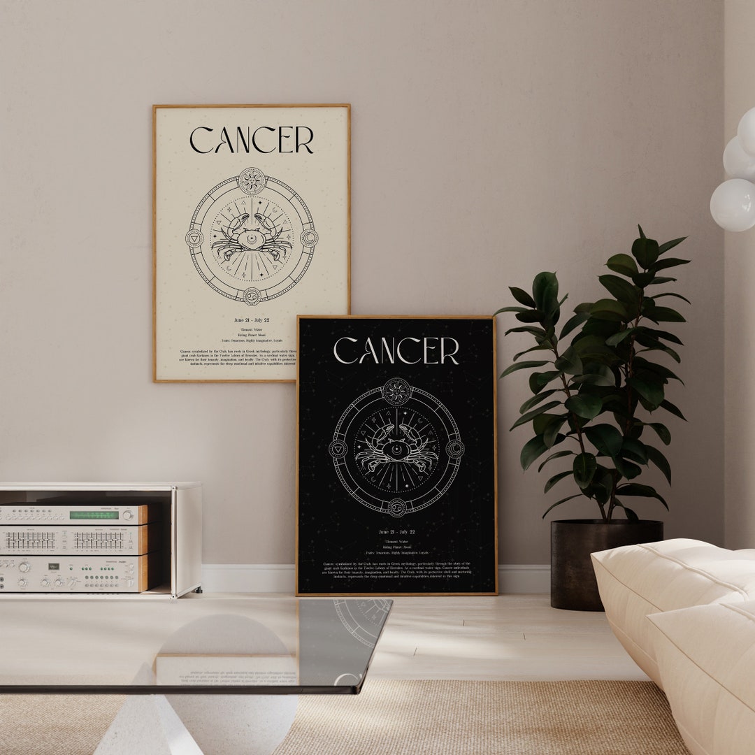 Cancer Zodiac Poster - Choose Your Theme | Astrology Print, Zodiac Wall ...