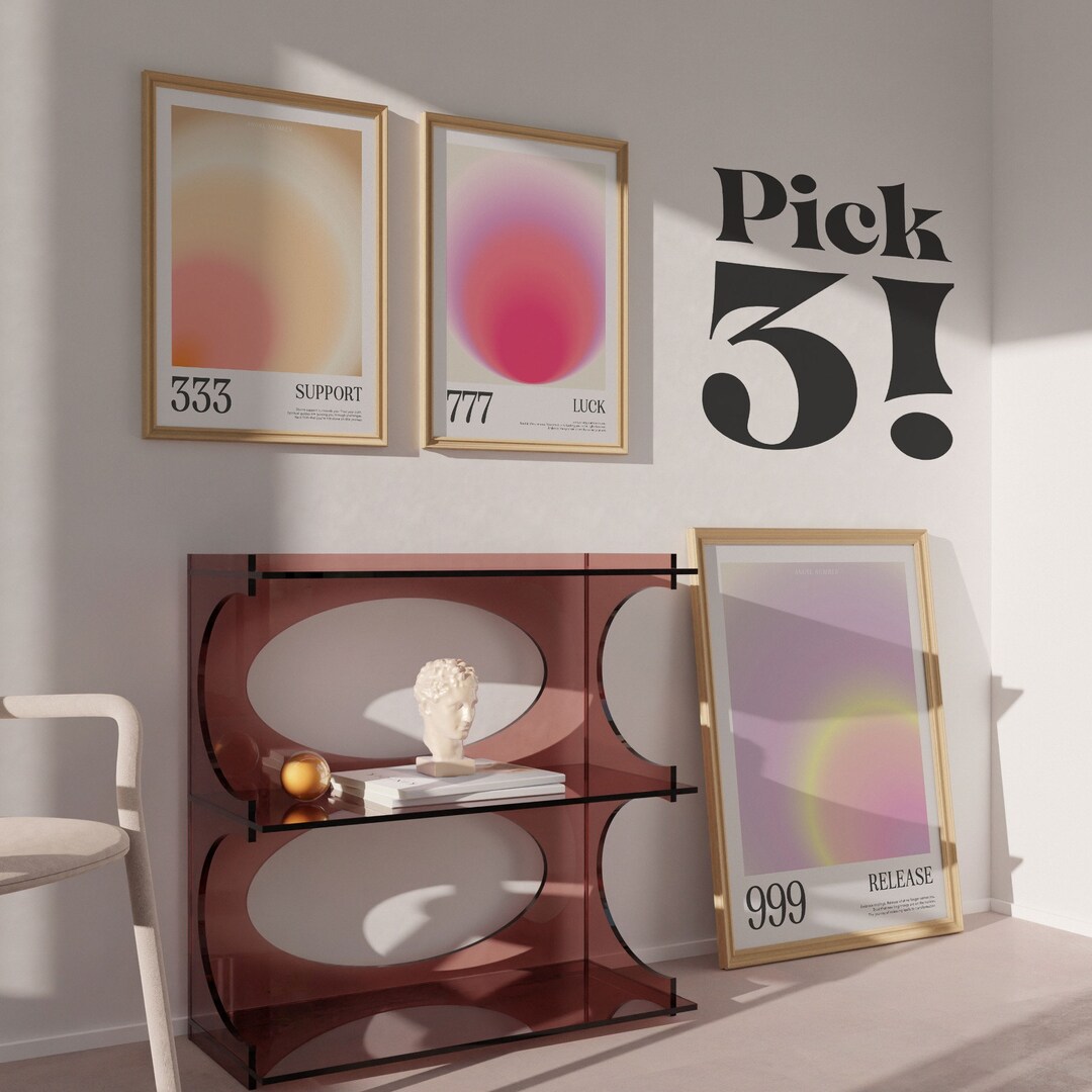 Set of 3 Angel Number Posters | Gradients | 111, 222, 333, 444, 555 ...