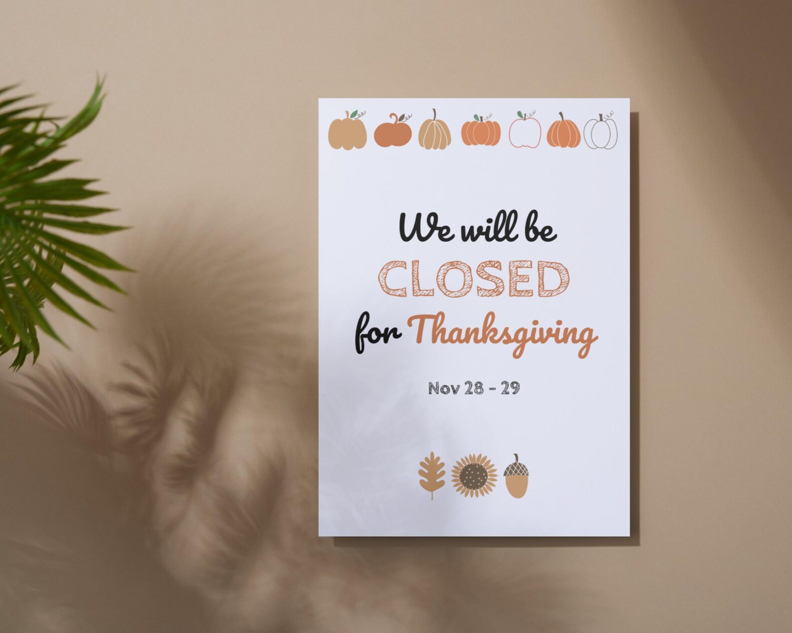 Closed for Thanksgiving Sign With Pumpkins and Fall Leaves, Business ...