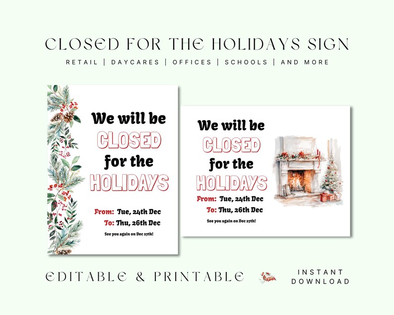 Closed for the Holidays Sign - Winter Nature and Flowers, Closed for ...