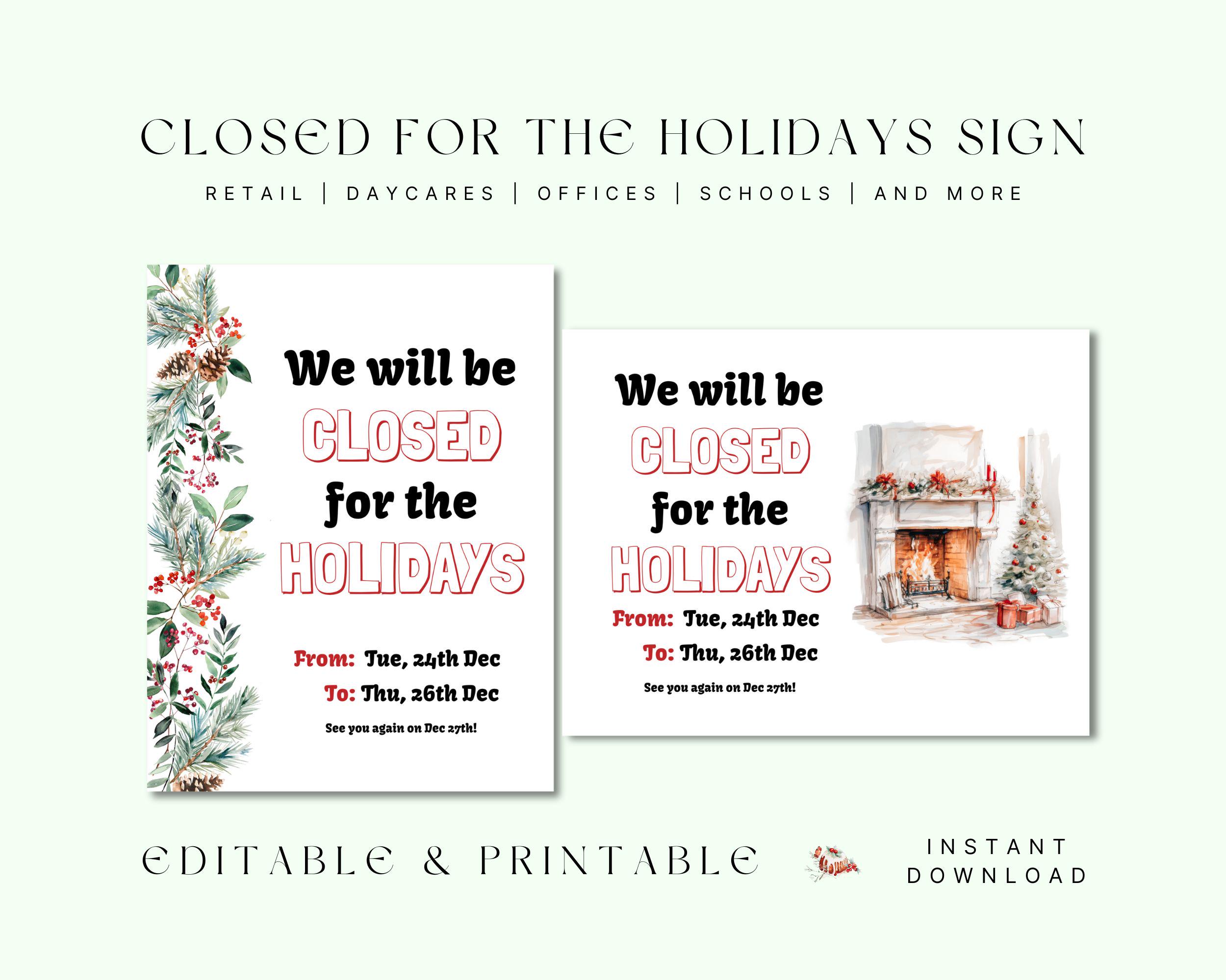 Closed for the Holidays Sign - Winter Nature and Flowers, Closed for ...