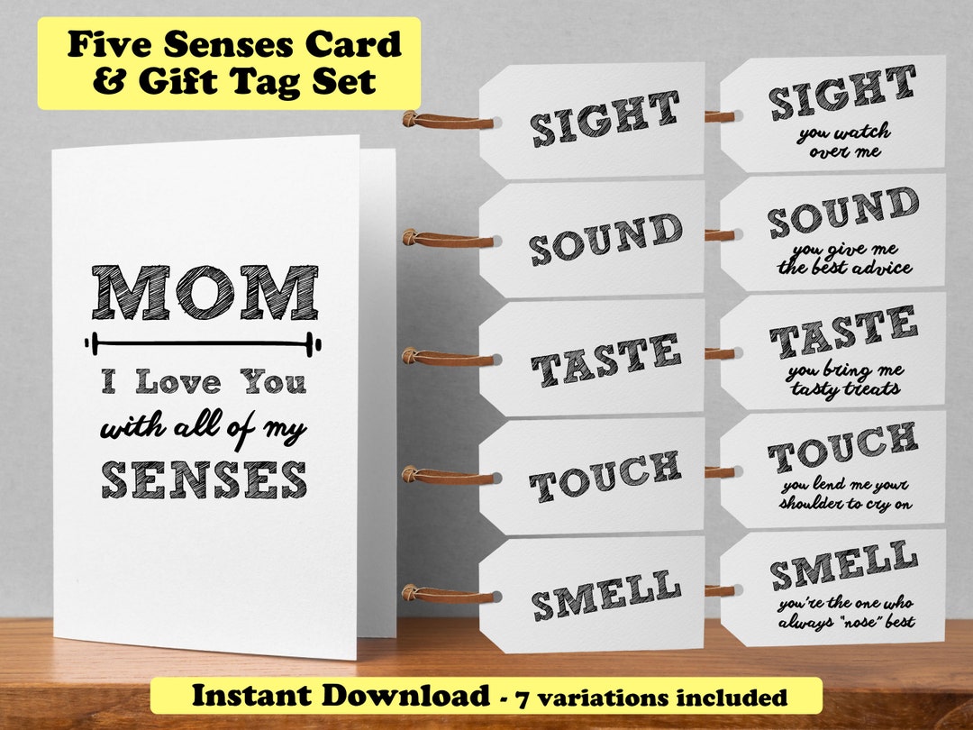 5 Senses Gift Tags and Birthday Card for Mother I Love You With All of ...
