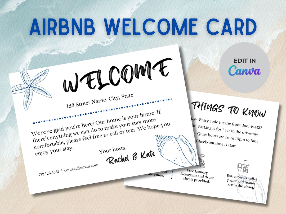Airbnb Welcome Card Beach Theme, Vacation Rental Guest Card, Things to ...