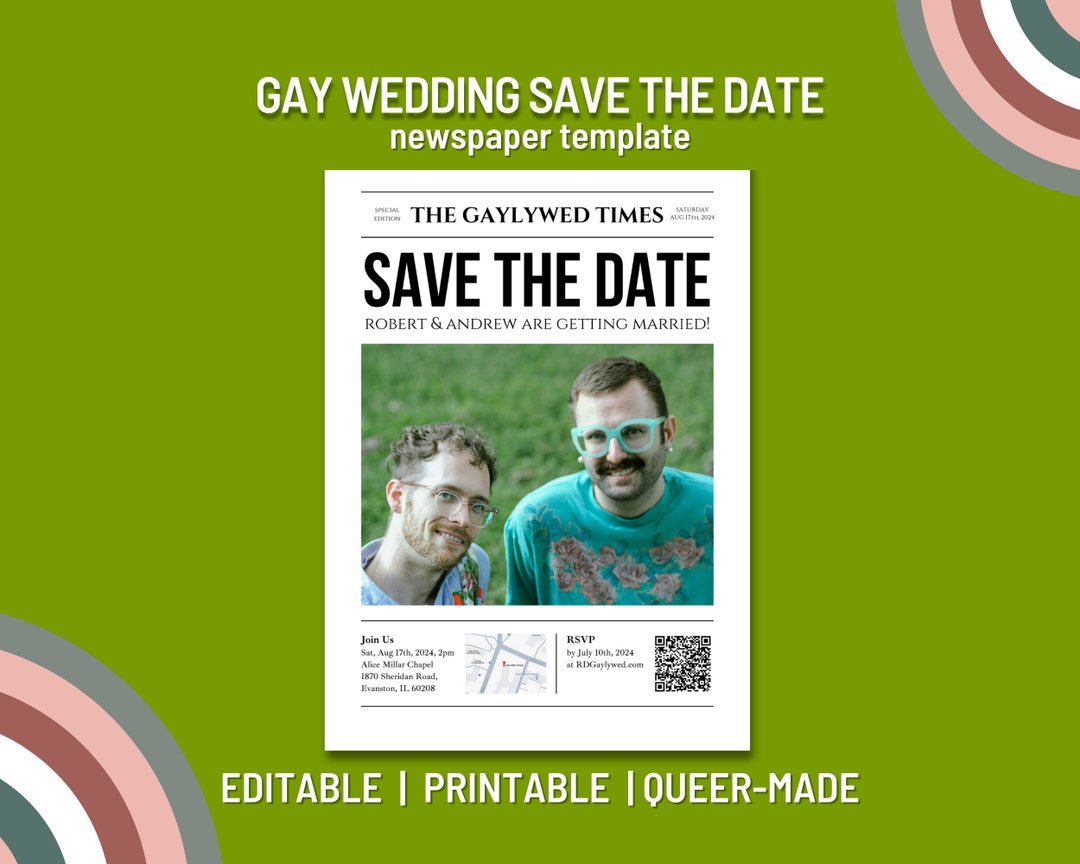 Gay Wedding Save the Date Newspaper, Two Grooms Wedding Save the Date ...