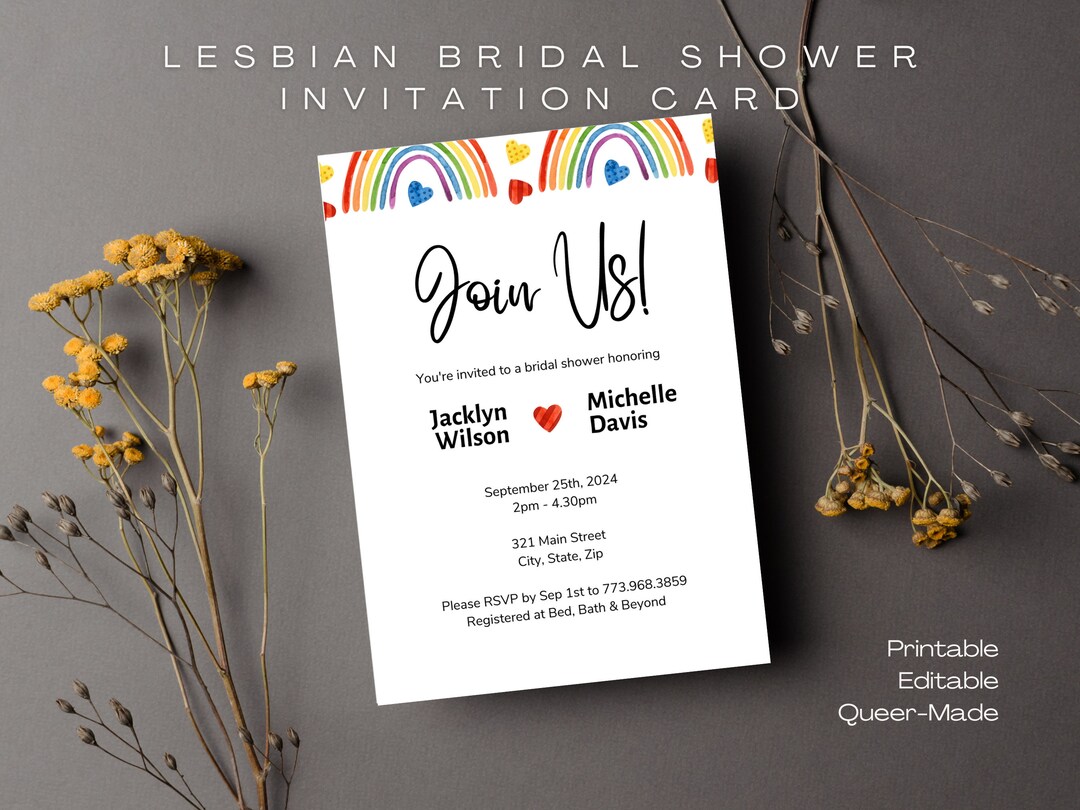 Lesbian Bridal Shower Invitation Rainbow, Mrs and Mrs Wedding Shower ...