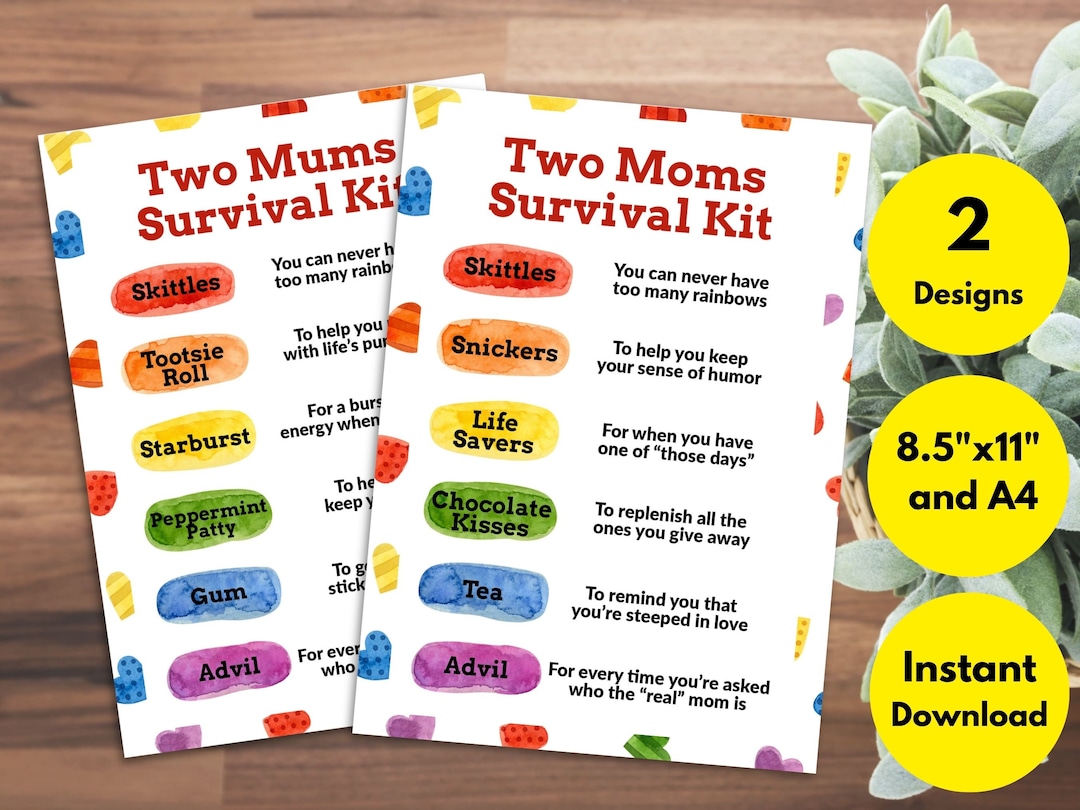 Care Package Gift Tag for Two Moms | Lesbian Moms Survival Kit Gift Tag ...