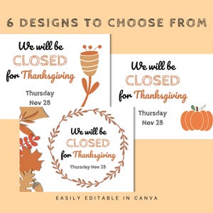 Closed for Thanksgiving Sign With Pumpkins and Fall Leaves, Business ...