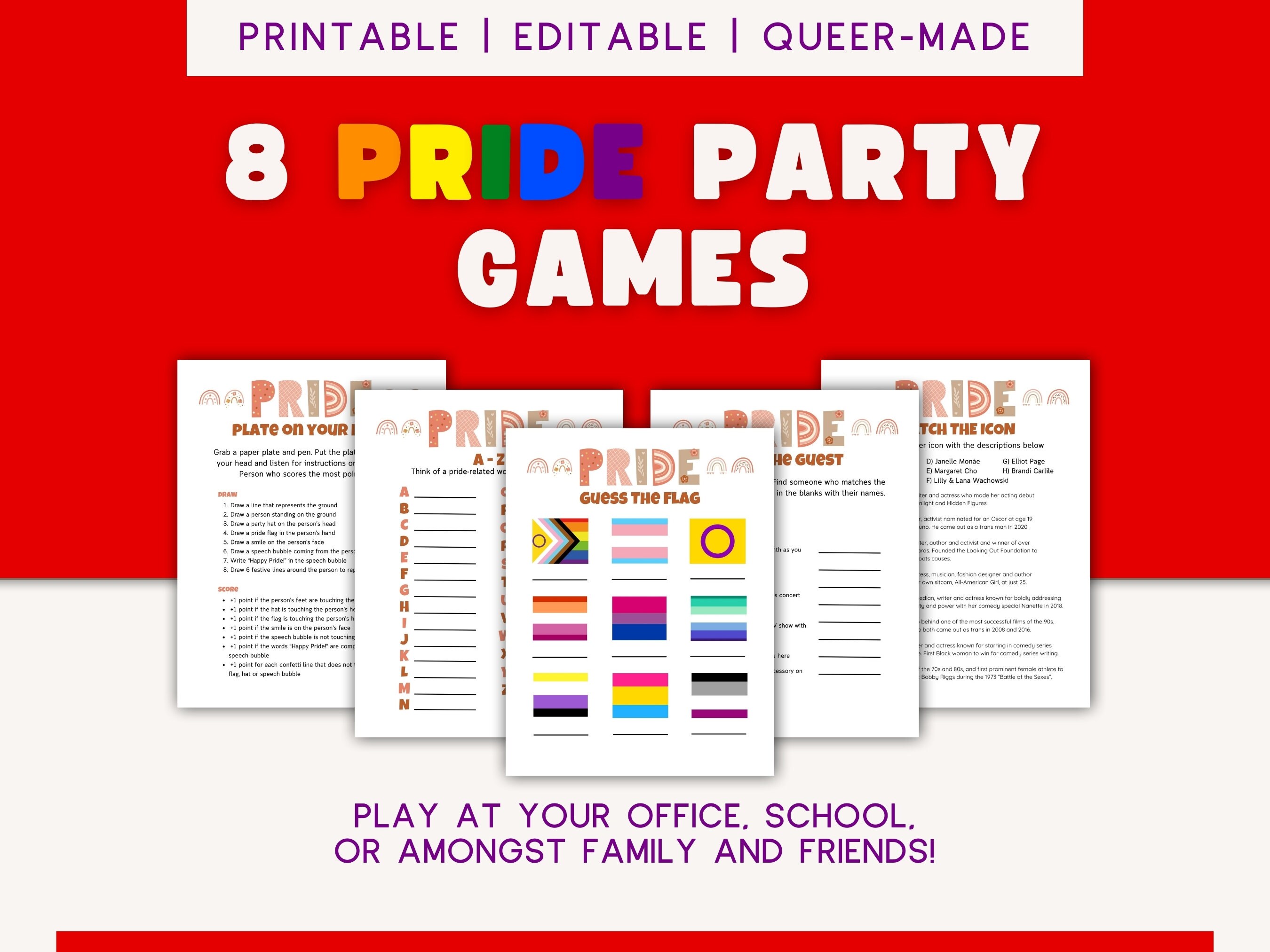 Pride Party Games With Floral Rainbows, LGBTQ+ Pride Game Bundle ...