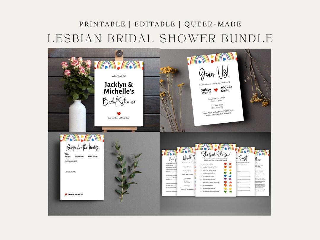 Lesbian Bridal Shower Bundle - Rainbow, LGBTQ, Invitation Card, Welcome ...