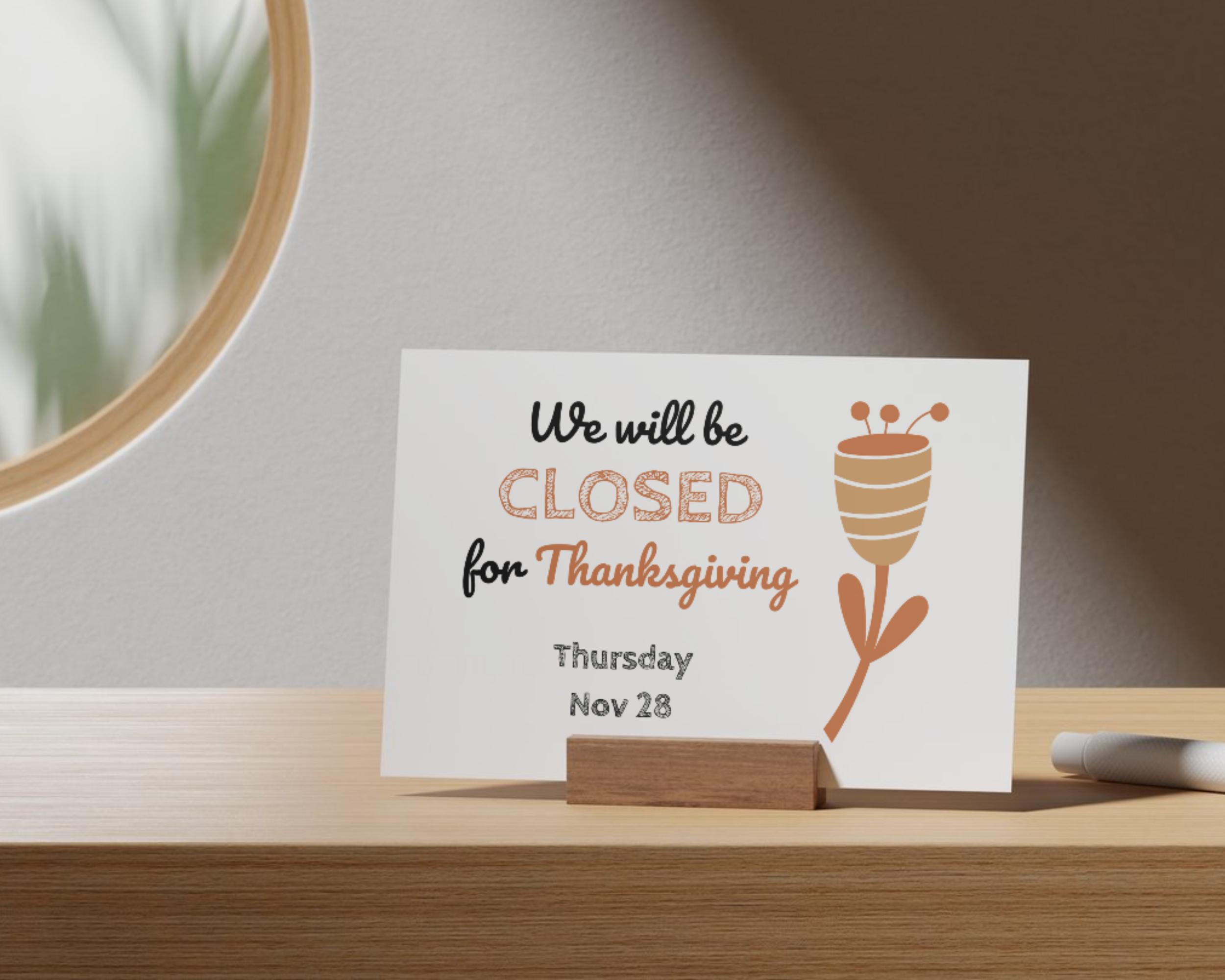 Closed for Thanksgiving Sign With Pumpkins and Fall Leaves, Business ...
