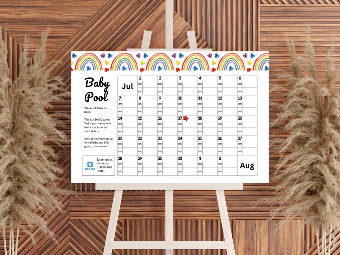 Baby Shower Guess the Due Date Game With Rainbows, Baby Birthday ...