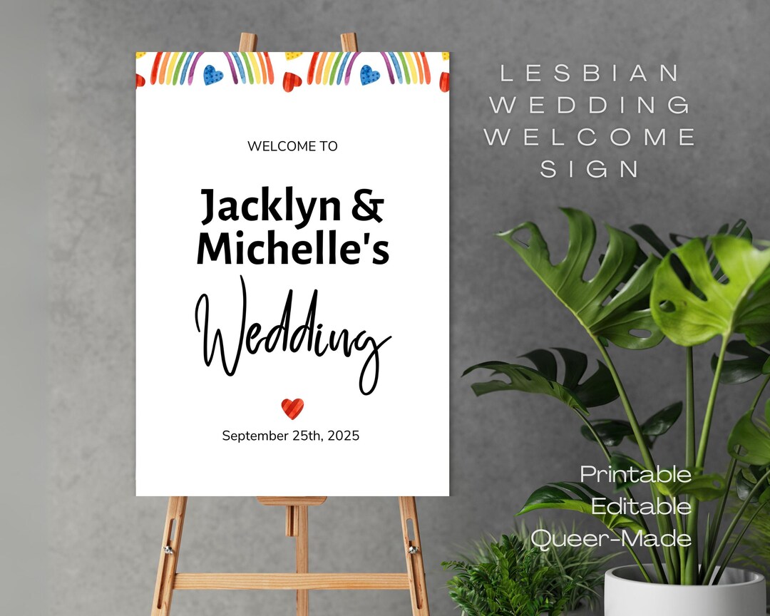 Rainbow Lesbian Wedding Welcome Sign, Pride Editable Welcome Poster ...