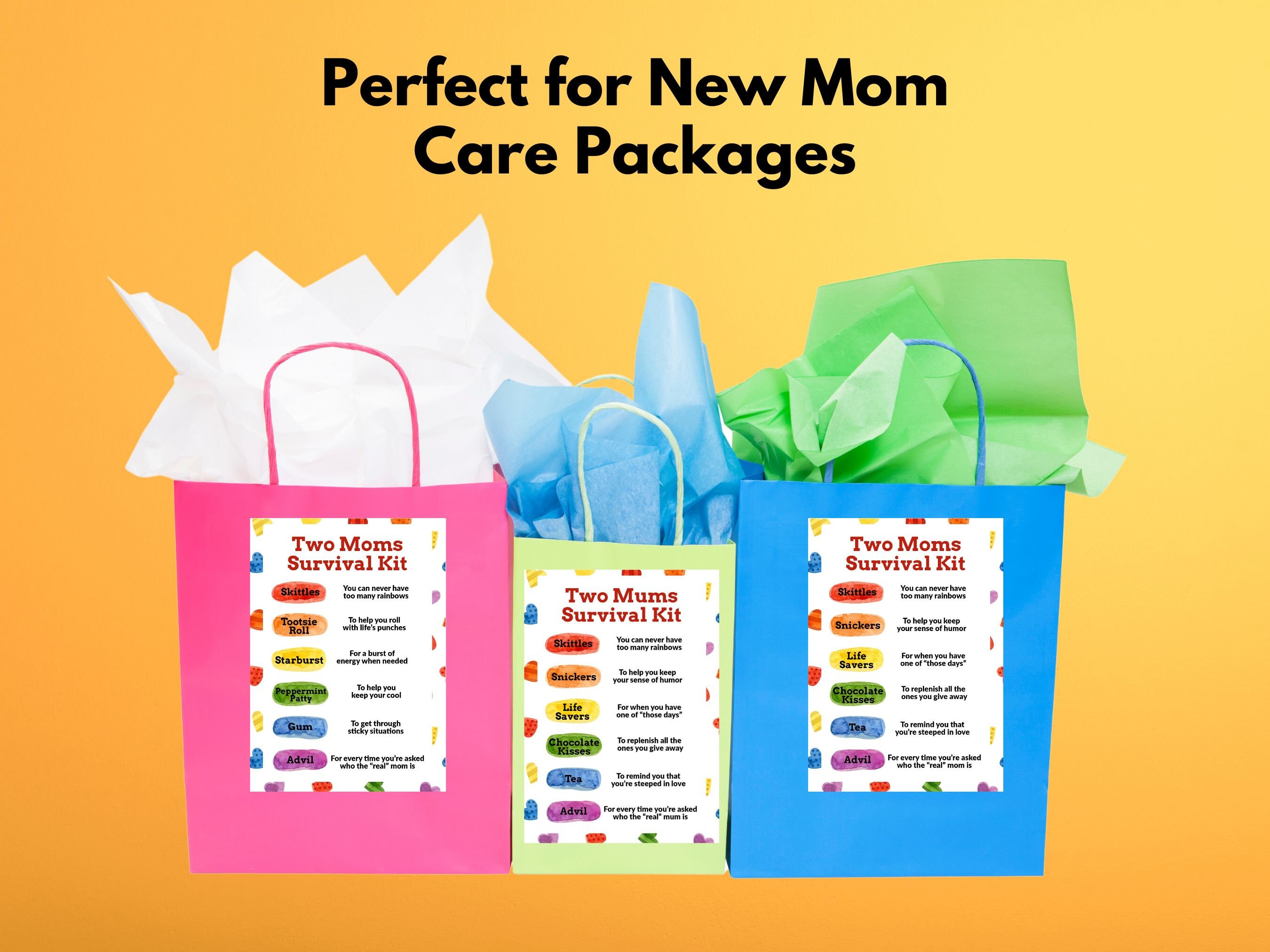 Care Package Gift Tag for Two Moms | Lesbian Moms Survival Kit Gift Tag ...