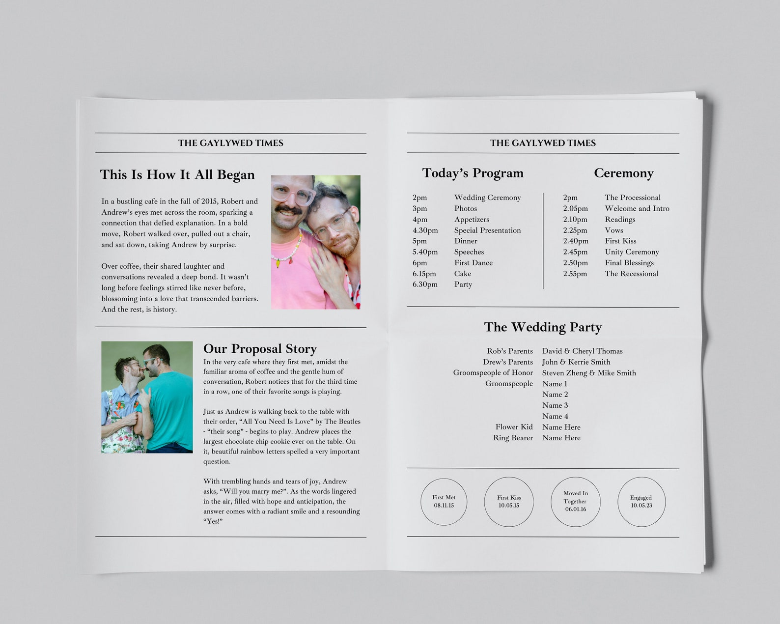 Gay Wedding Newspaper Program Template Editable, Folded Newspaper ...