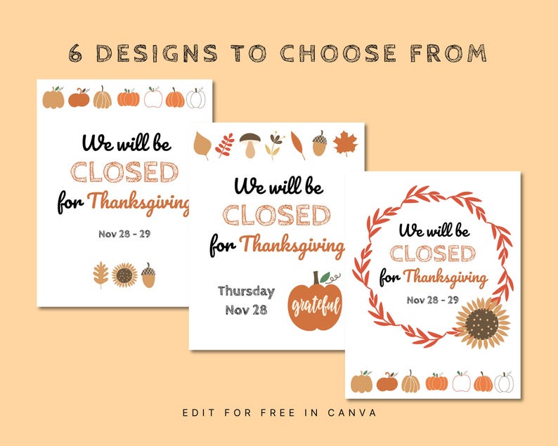 Closed for Thanksgiving Sign With Pumpkins and Fall Leaves, Business ...