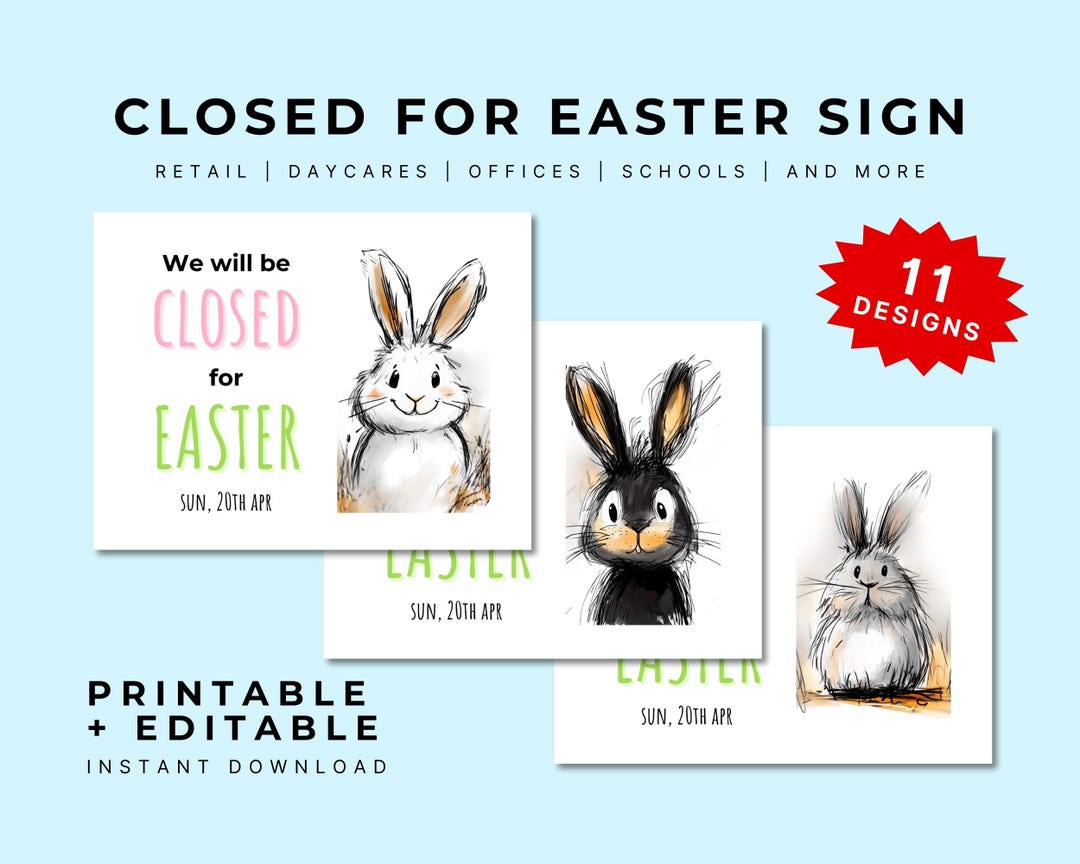 Closed for Easter Sign With Bunnies, Closed for Business, Shop Open ...