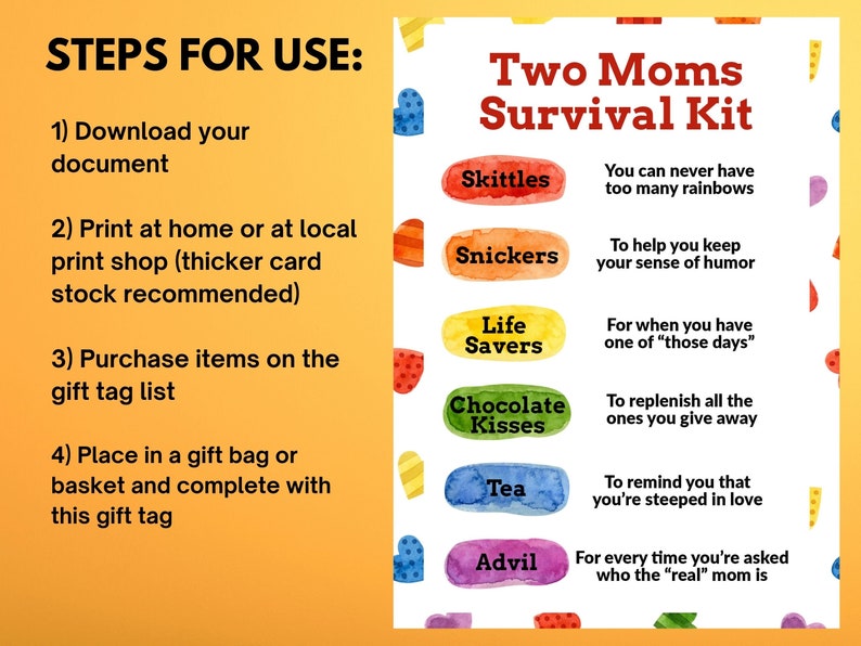 Care Package Gift Tag for Two Moms | Lesbian Moms Survival Kit Gift Tag ...