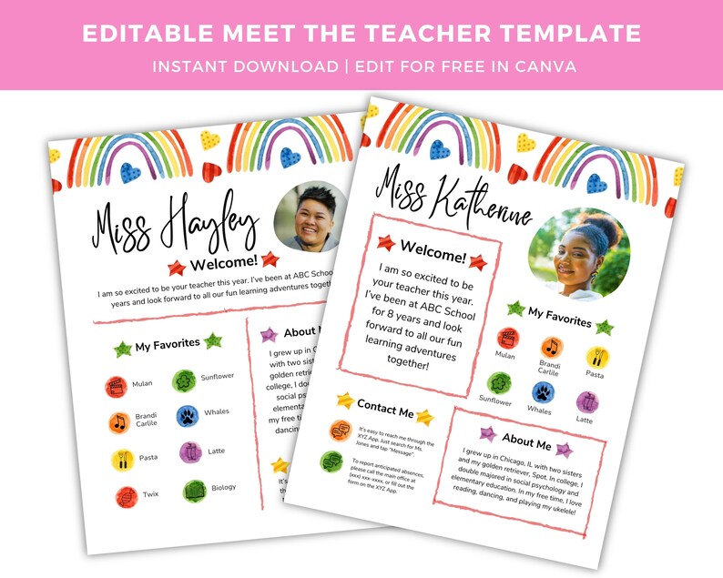 Meet the Teacher Editable Template With Rainbows, Back to School ...