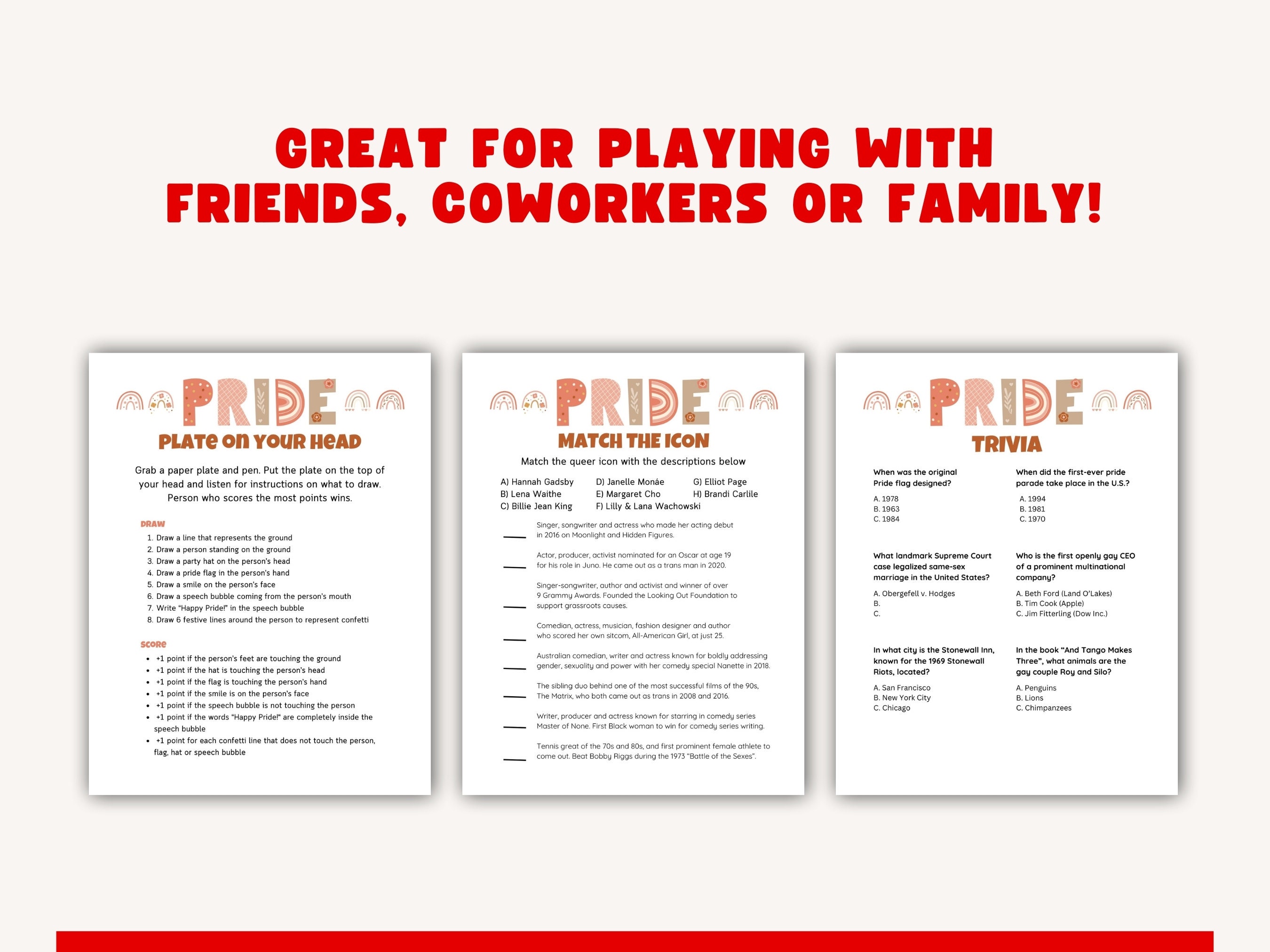 Pride Party Games With Floral Rainbows, LGBTQ+ Pride Game Bundle ...