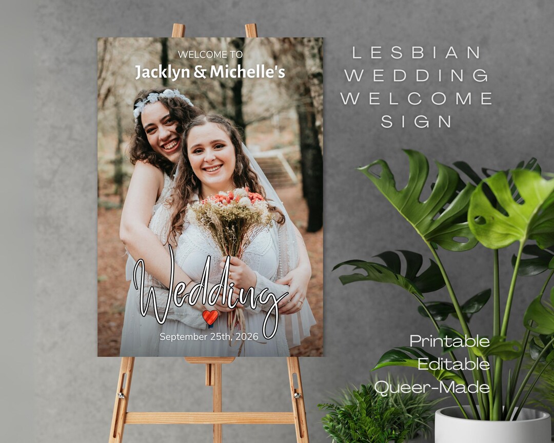 Lesbian Wedding Sign With Editable Photo, Two Bride Wedding Welcome ...