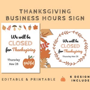 Closed for Thanksgiving Sign With Pumpkins and Fall Leaves, Business ...
