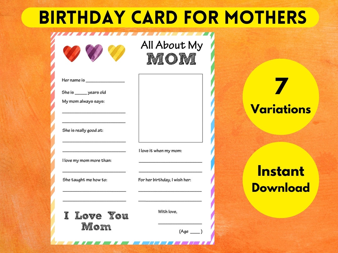 All About My Mother Birthday Card | Fill in the Blank | 7 Variations ...