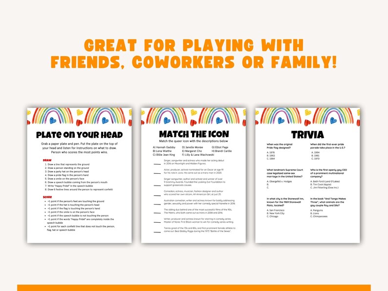 Pride Party Games With Rainbow Design, Office Pride Month Games, School ...
