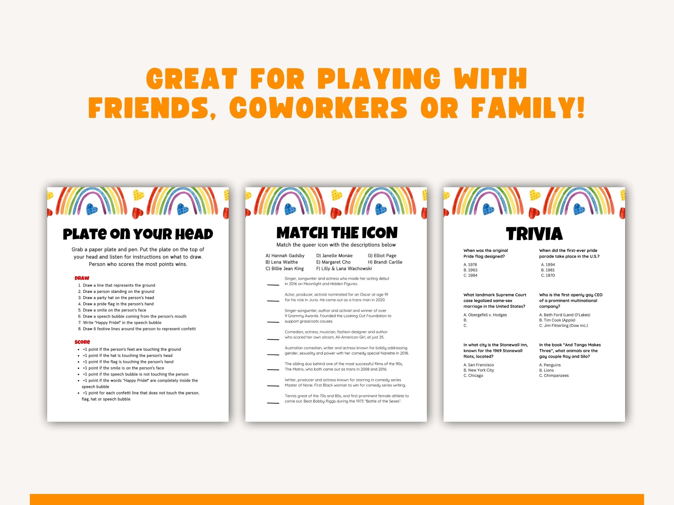 Pride Party Games With Rainbow Design, Office Pride Month Games, School ...