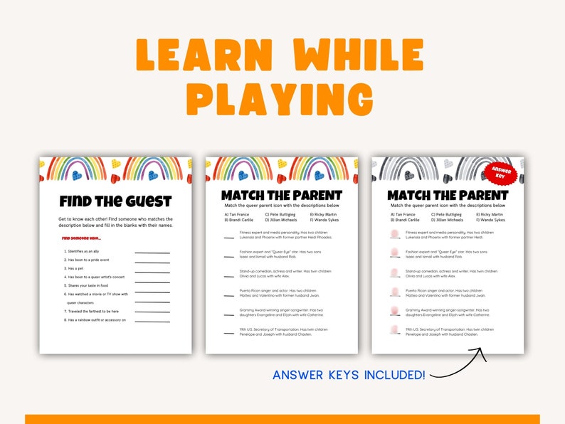 Pride Party Games With Rainbow Design, Office Pride Month Games, School ...