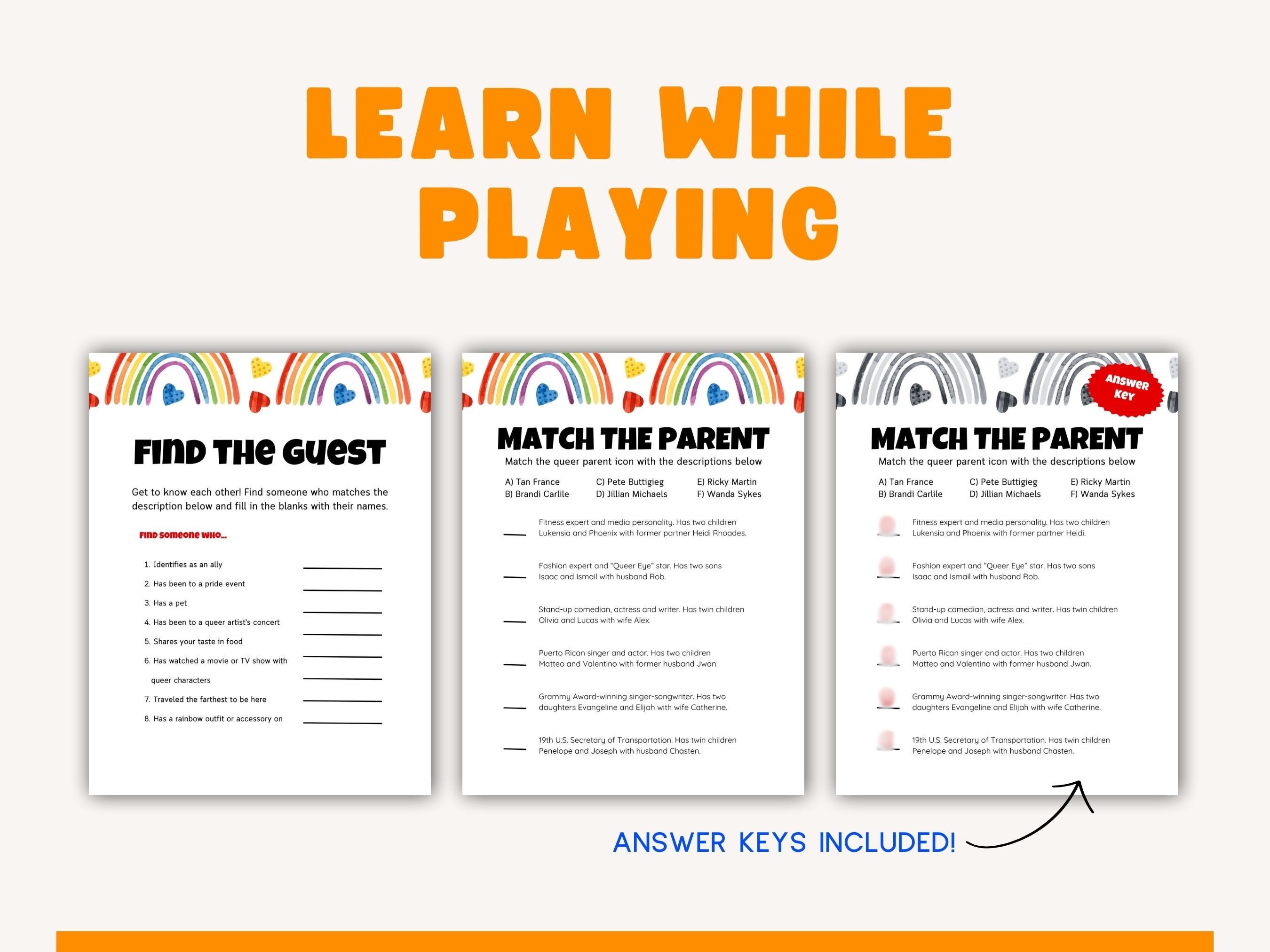 Pride Party Games With Rainbow Design, Office Pride Month Games, School ...