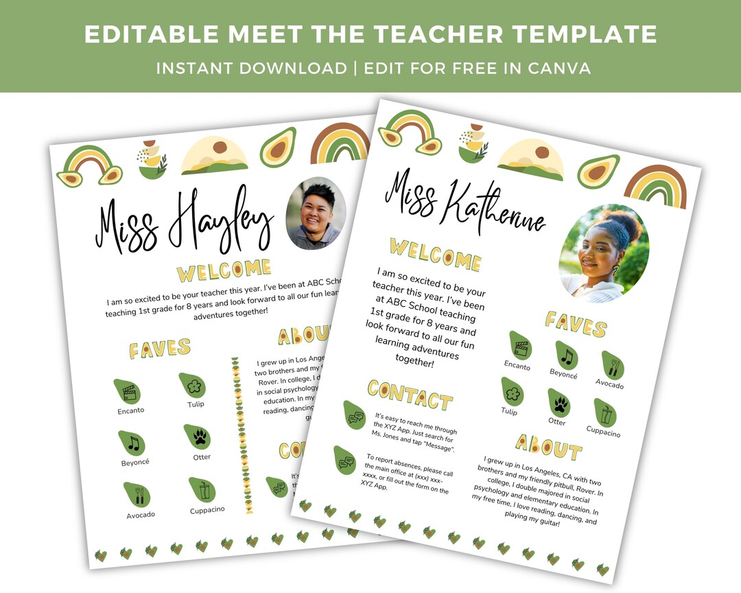 Meet the Teacher Template With Avocado Design, Editable Classroom ...
