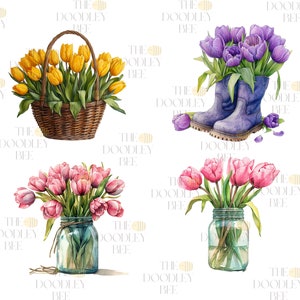 Watercolor Spring Tulip Collection Clipart, 19 PNG Flowers Clipart ...