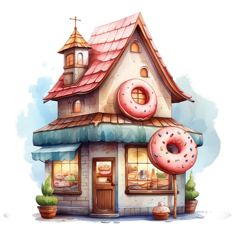 10 Watercolor Donut Bakery Clipart, Bakery Shop Clipart Bundle, Donut ...