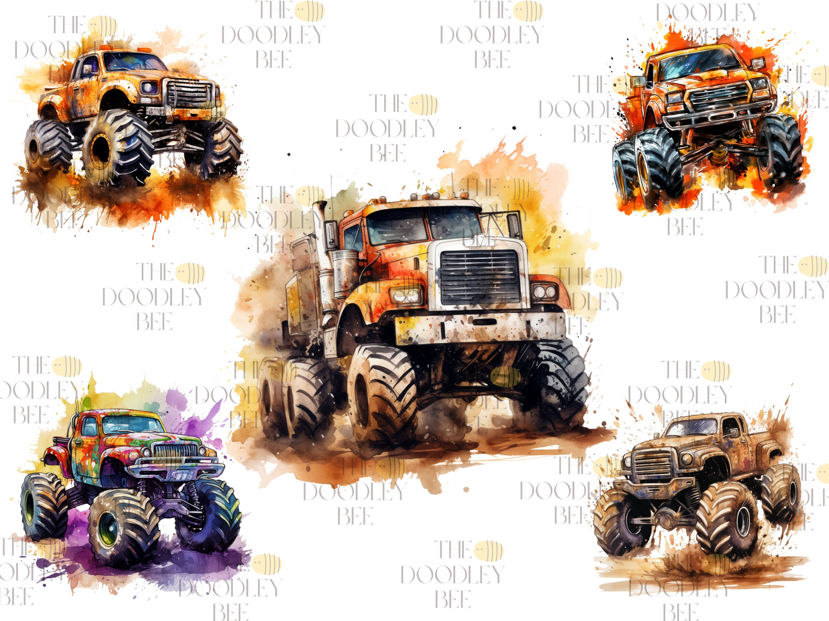 2o Monster Truck Watercolor Clipart Bundle for Commercial Use Instant ...