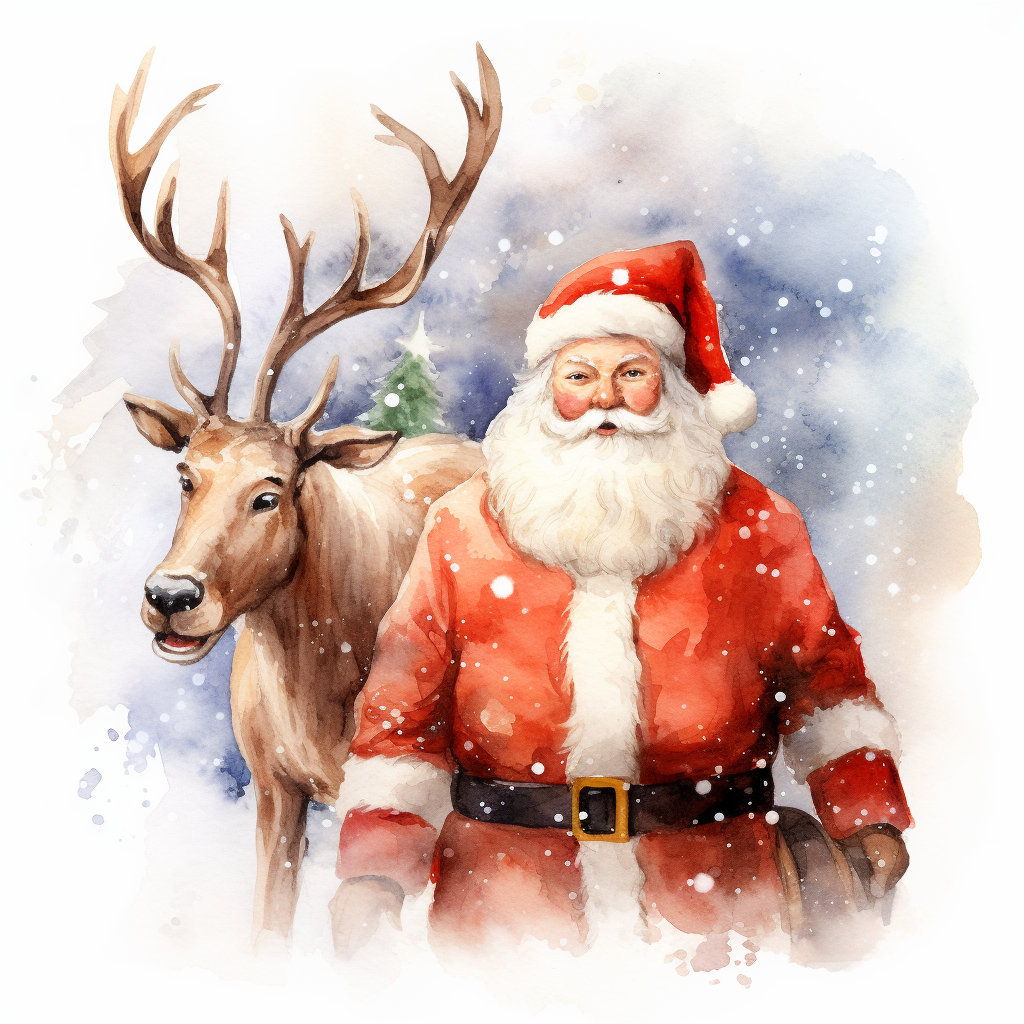 Watercolor Christmas Clipart PNG Bundle Santa Clause Rain - Etsy