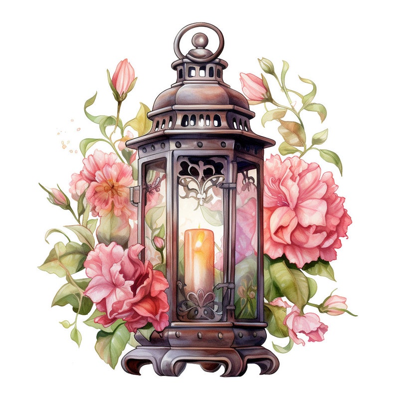 Watercolor Cottage Core Lanterns Clipart, Clipart Bundle, Commercial ...