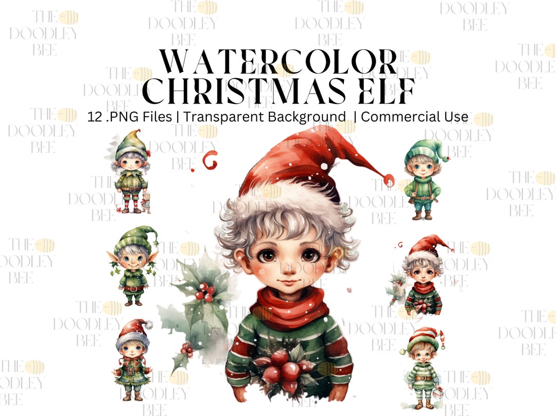 12 Watercolor Elf Clipart PNG, Merry Christmas, Digital Download, Card ...