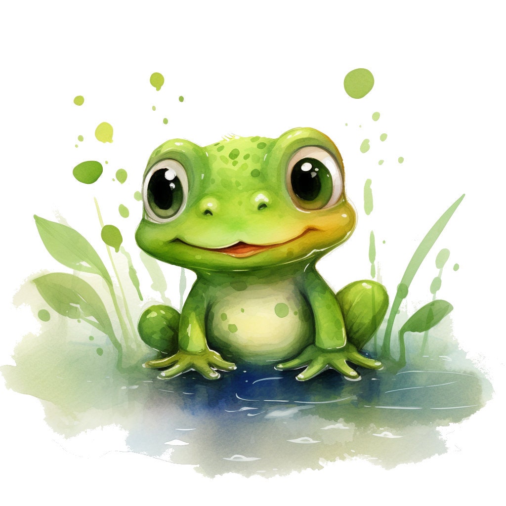 Watercolor Cute Baby Frog Clipart, 12 Clipart Bundle, Commercial Use ...