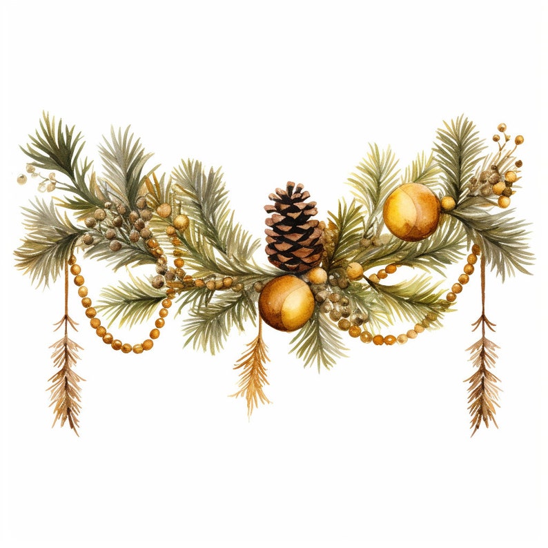 Watercolor Christmas Garland Clipart Bundle Sublimation Designs ...