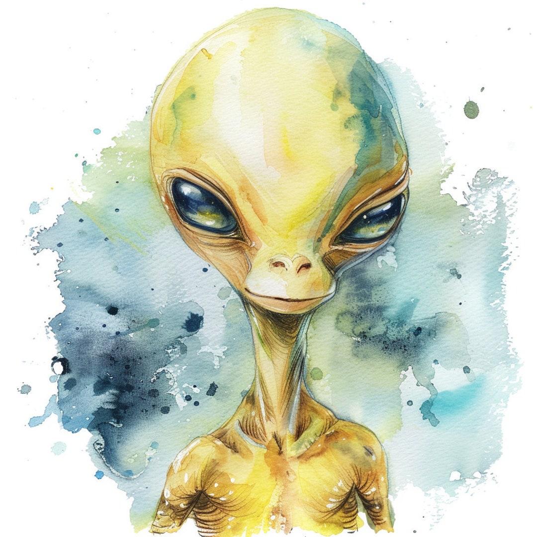 Watercolor Alien Clipart Bundle, Space Clipart Bundle, Outer Space Png ...