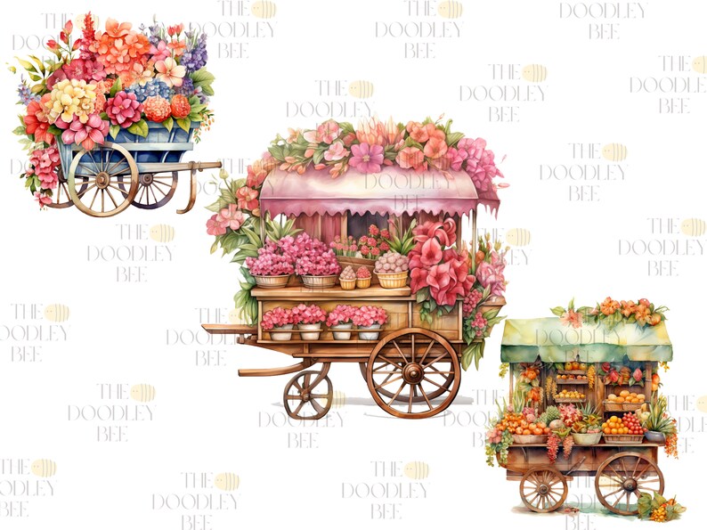 Watercolor Flower Carts Clipart Bundle 12 Digital Download - Etsy