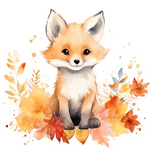 20 Baby Fox Watercolor PNG Clipart Bundle for Commercial Use - Instant ...