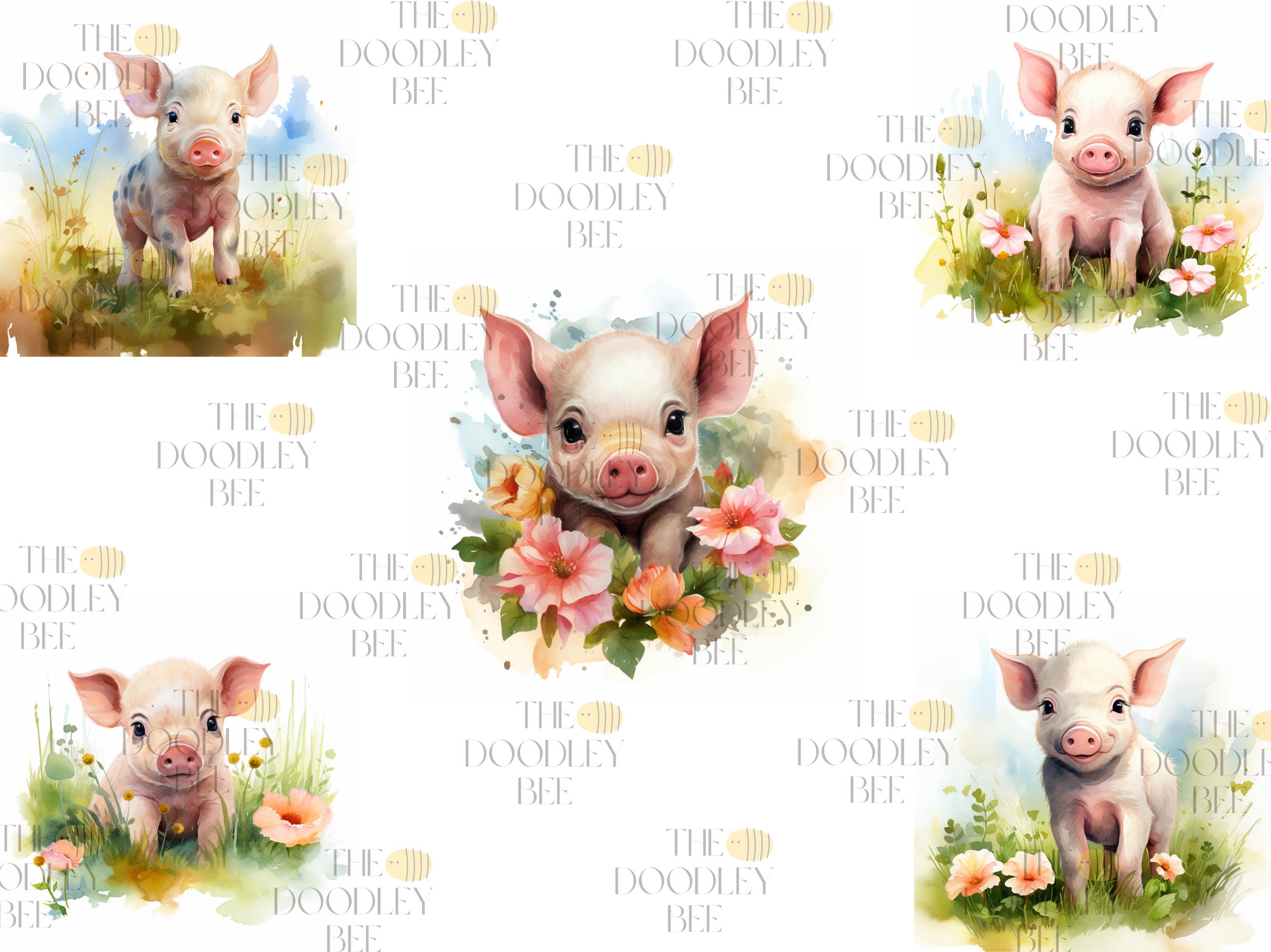 24 Baby Pig Watercolor Clipart PNG Bundle , Commercial Use, Digital ...