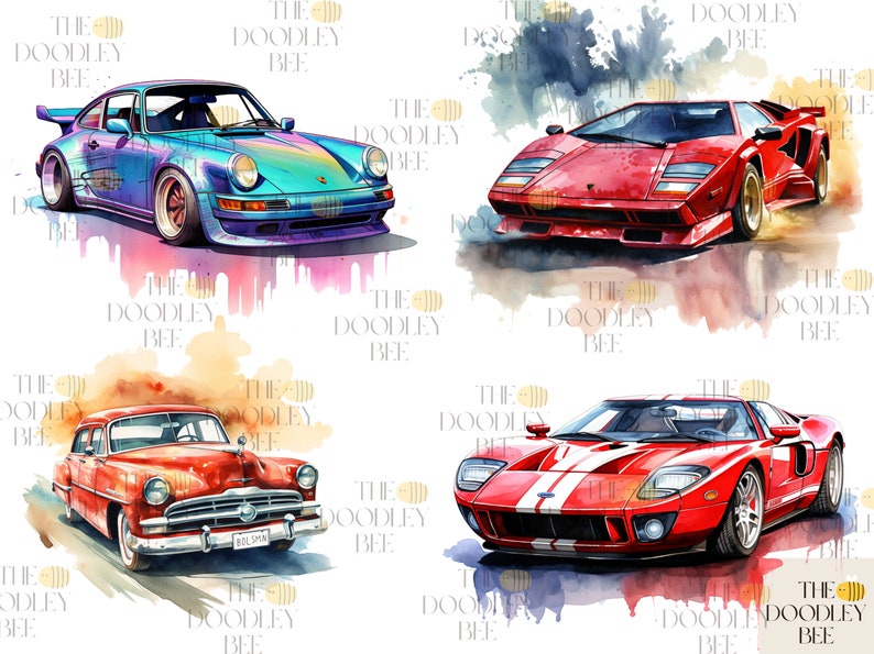 Classic Car Watercolor Clipart Bundle Commercial Use Digital - Etsy