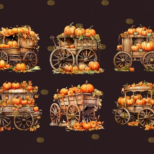 Pumpkin Wagon Clipart, 12 High-quality Pngs, Pumpkin Cart, Autumn ...