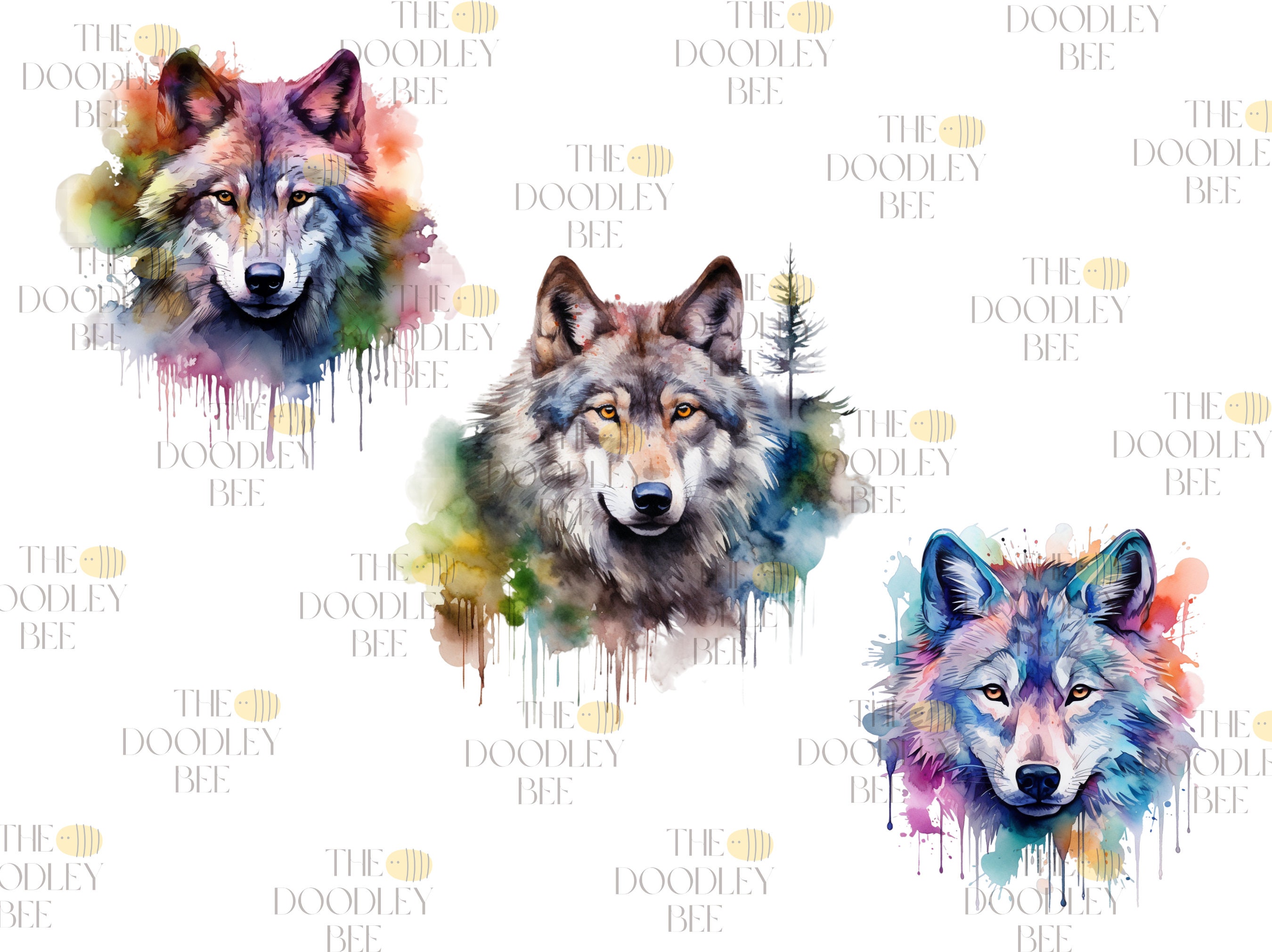 Watercolor Wolf Clipart Bundle, Watercolor Clipart, Digital Download ...