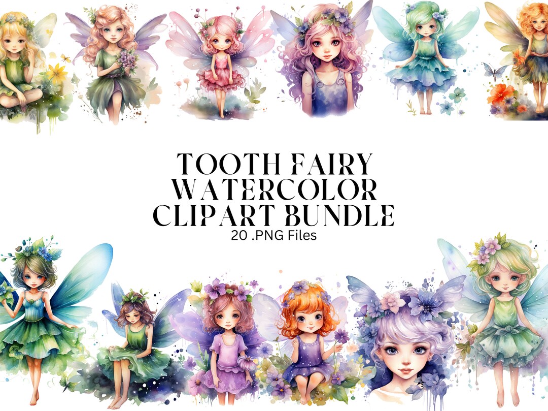 20 Tooth Fairy Watercolor Clipart PNG Bundle, Commercial Use, Digital ...