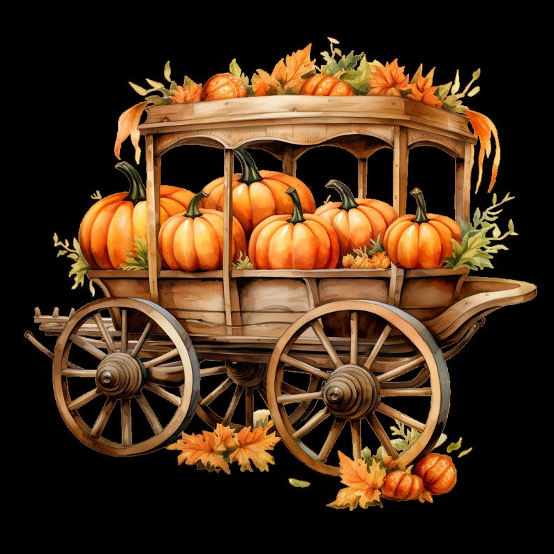 Pumpkin Wagon Clipart 10 High-quality Pngs Pumpkin Cart - Etsy