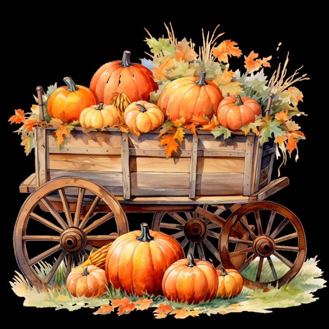 Pumpkin Wagon Clipart, 10 High-quality Pngs, Pumpkin Cart, Autumn ...