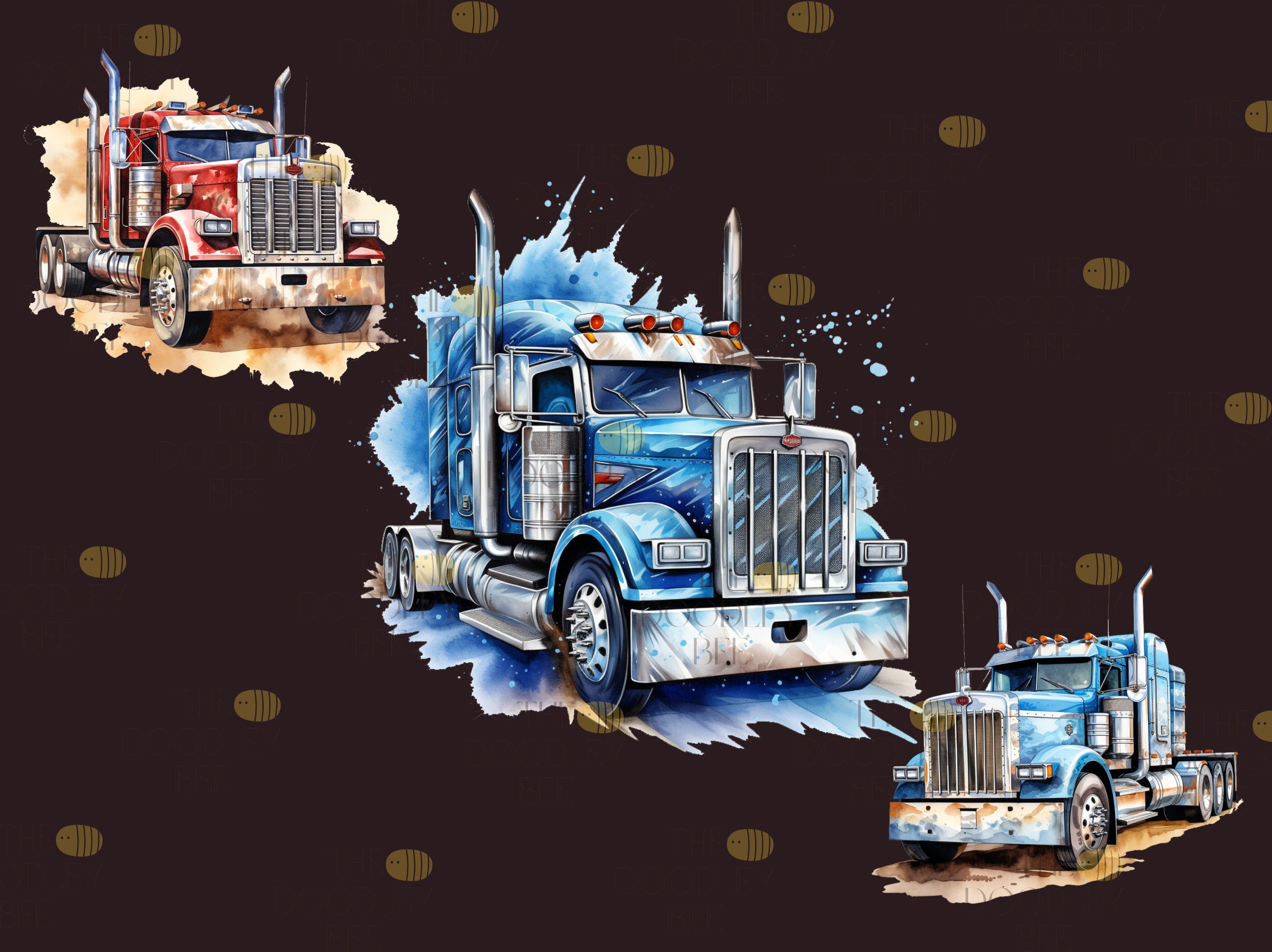 Watercolor Truck 12 Clipart PNG Bundle, Commercial Use, Digital ...